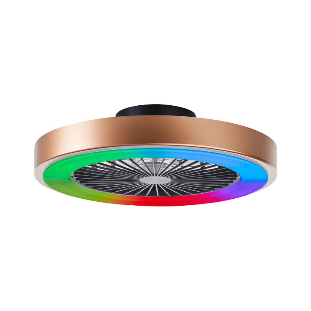 Slimline Plafondventilator - RGB Licht - Zwart/Goud - Lampencompleet